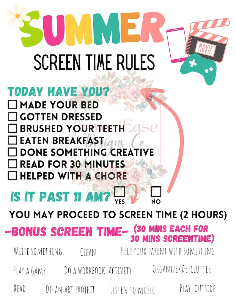Summer Screen Time Rules Printable - Etsy