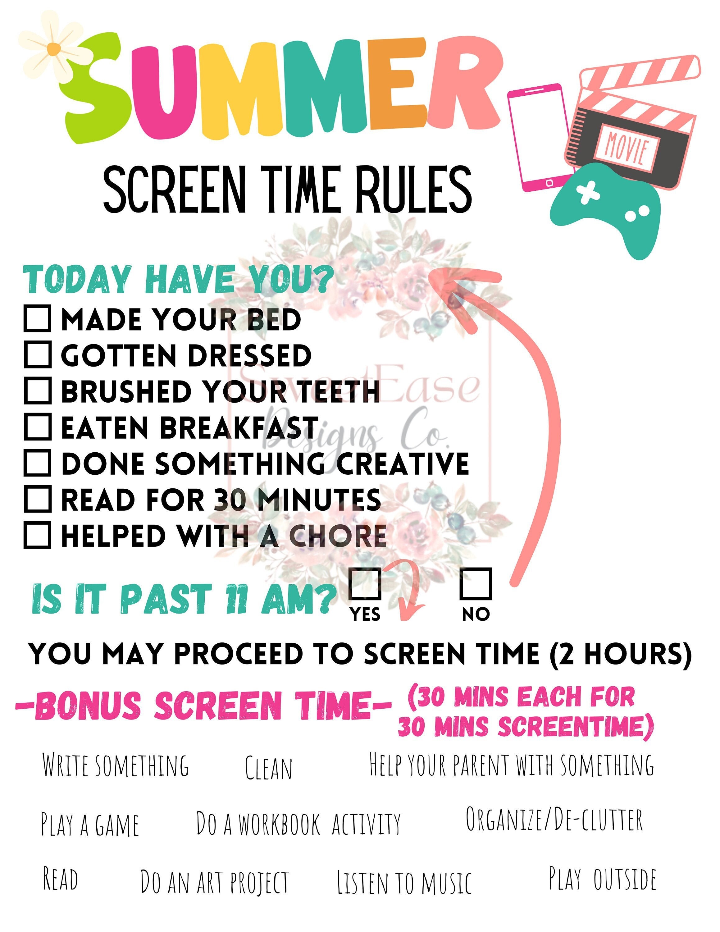 Summer Screen Time Rules Printable - Etsy