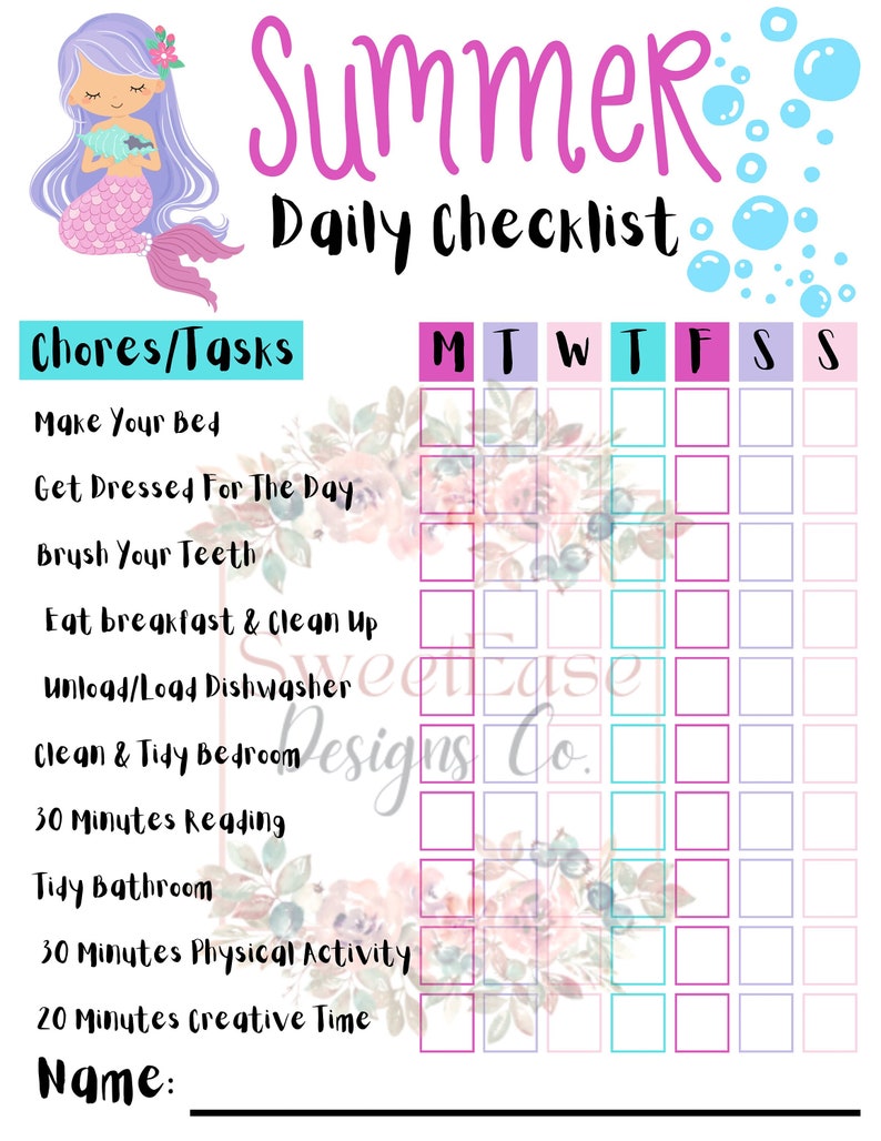 Summer Daily Checklist Printable - Etsy