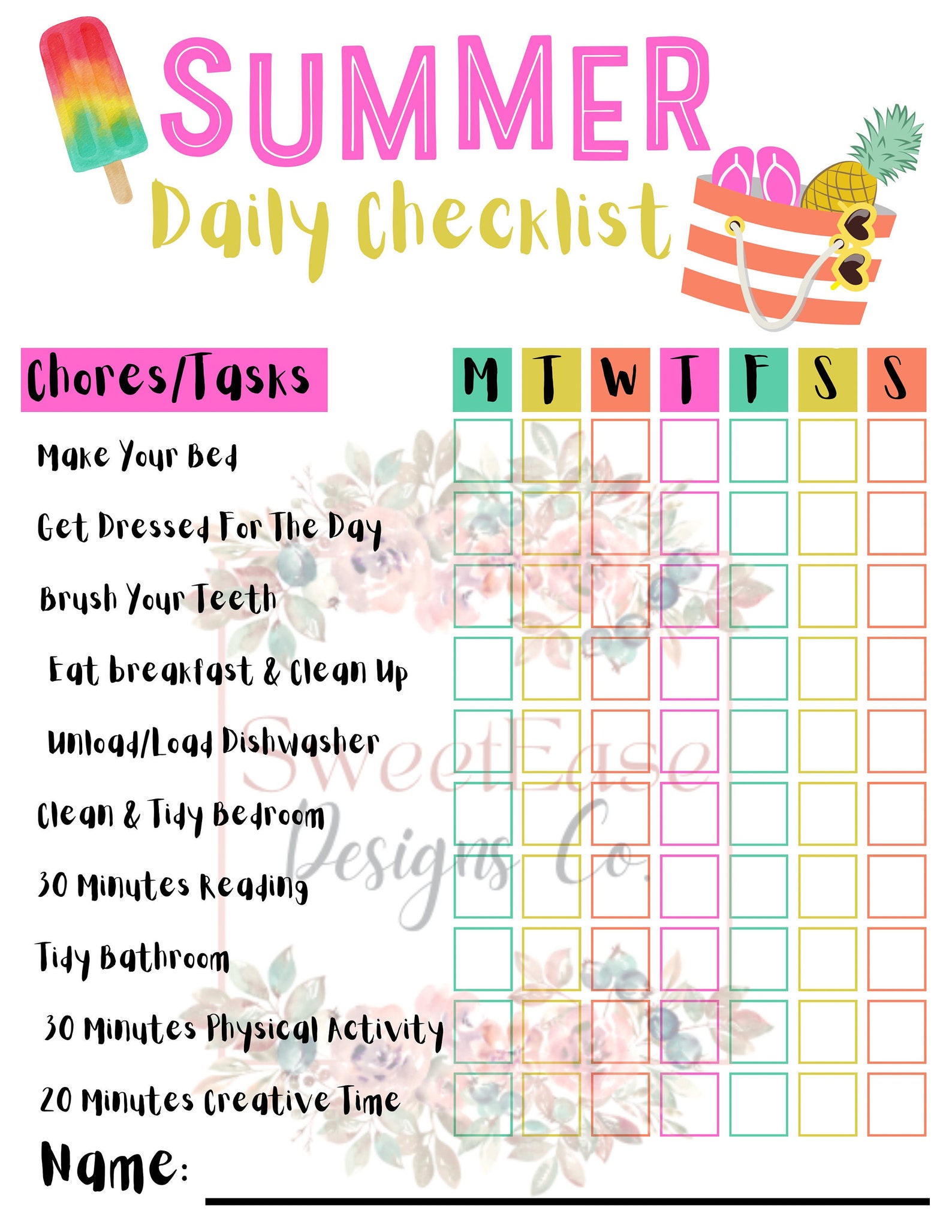 Summer Daily Checklist Printable - Etsy