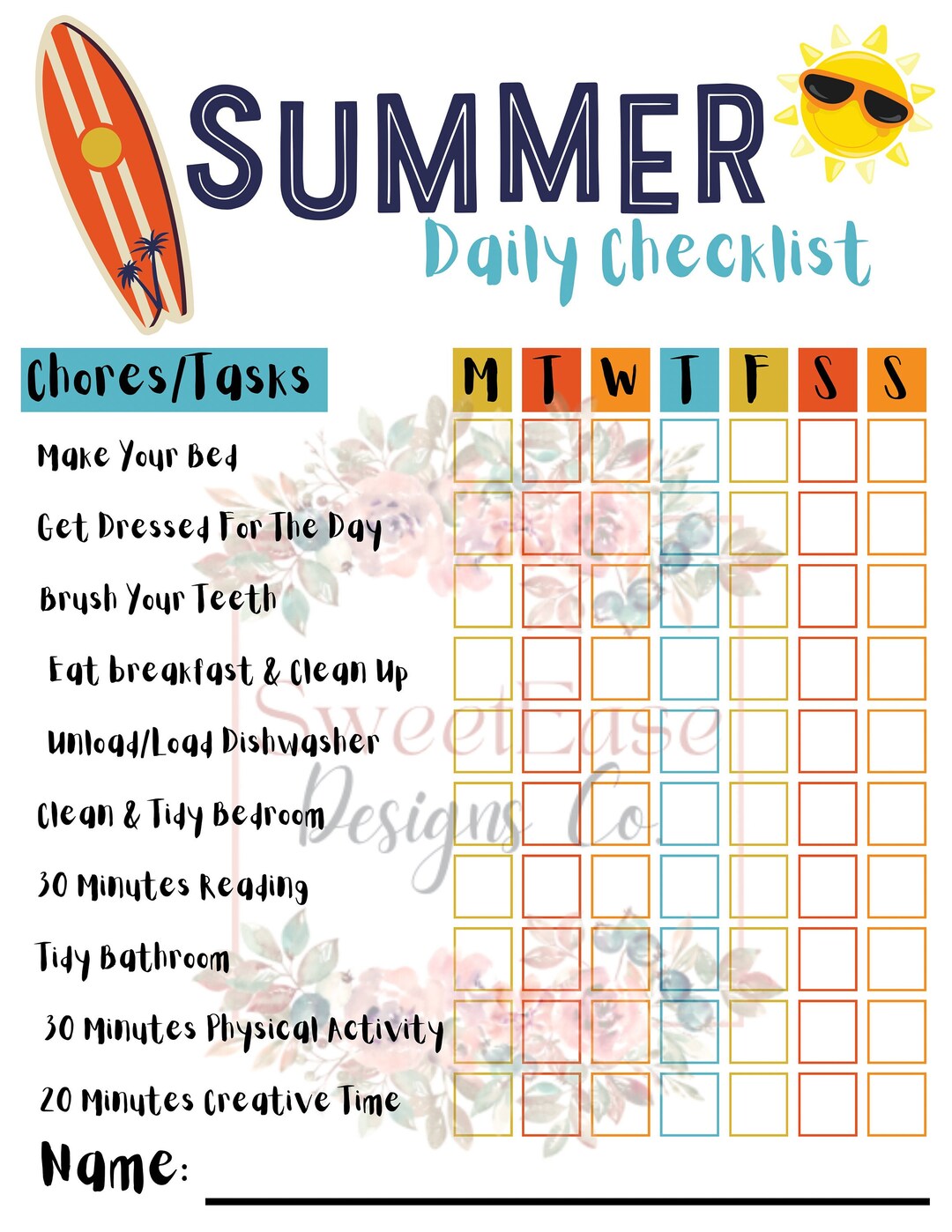 Summer Daily Checklist Printable - Etsy