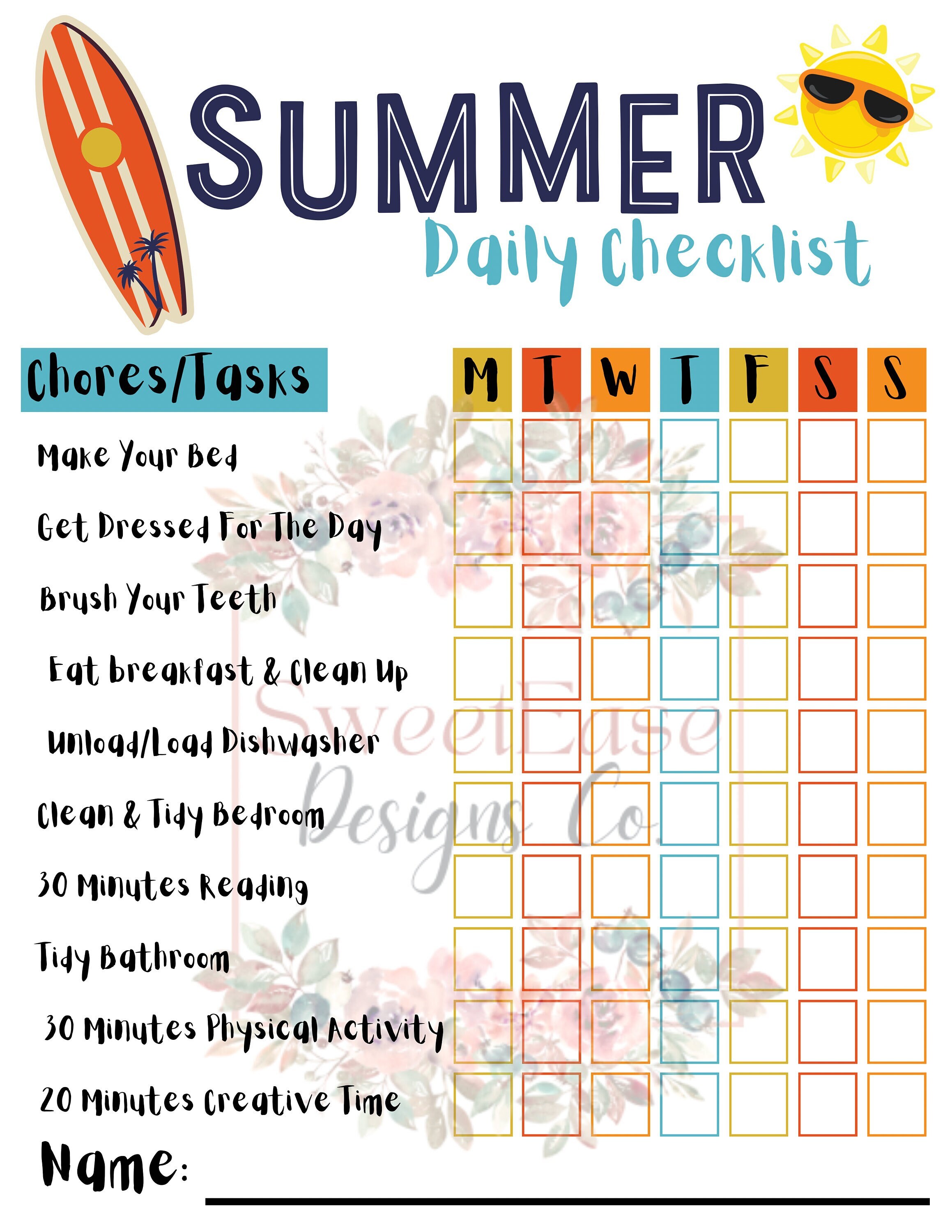 Summer Daily Checklist Printable - Etsy