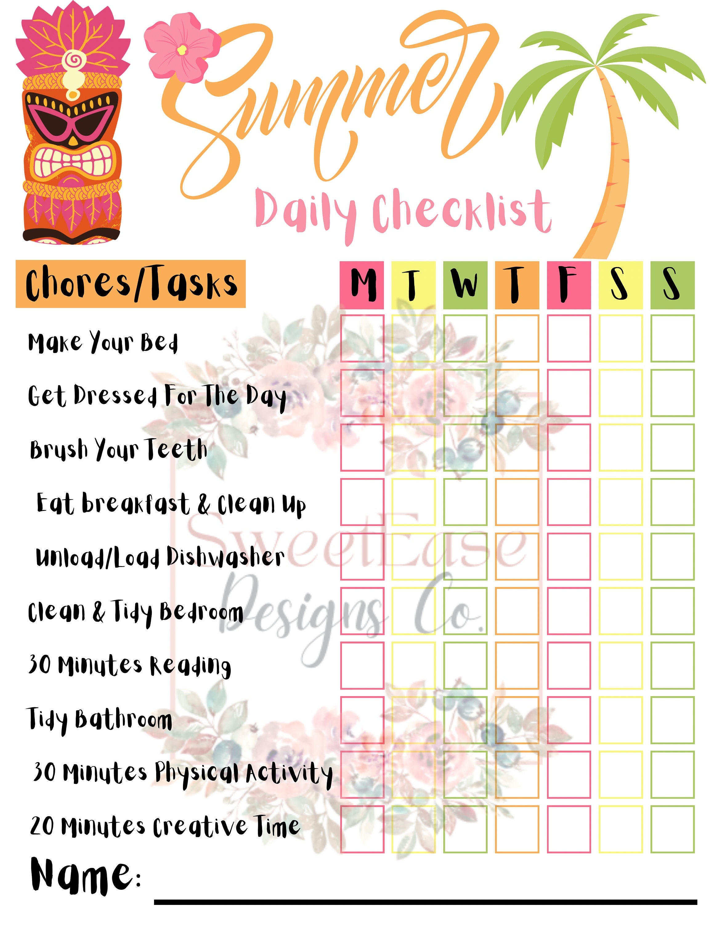 Summer Daily Checklist Printable - Etsy
