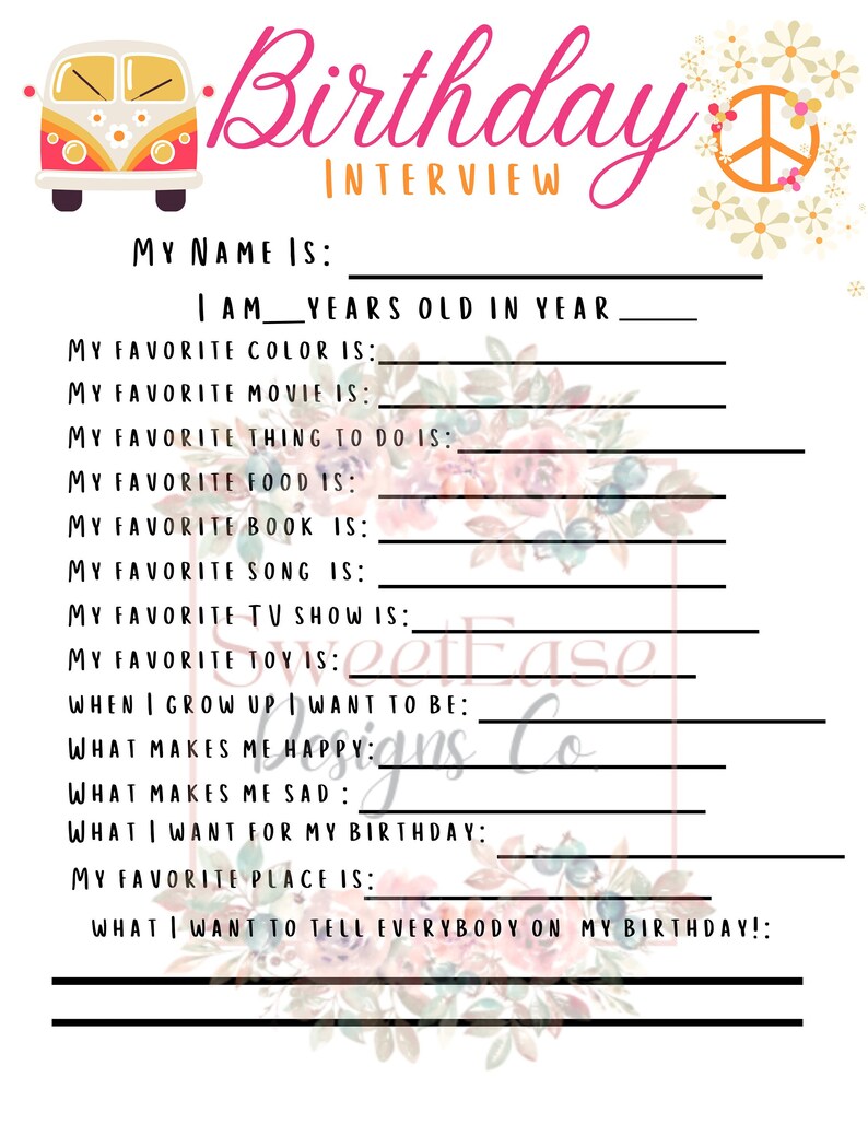 Printable Birthday Interview Worksheet - Etsy