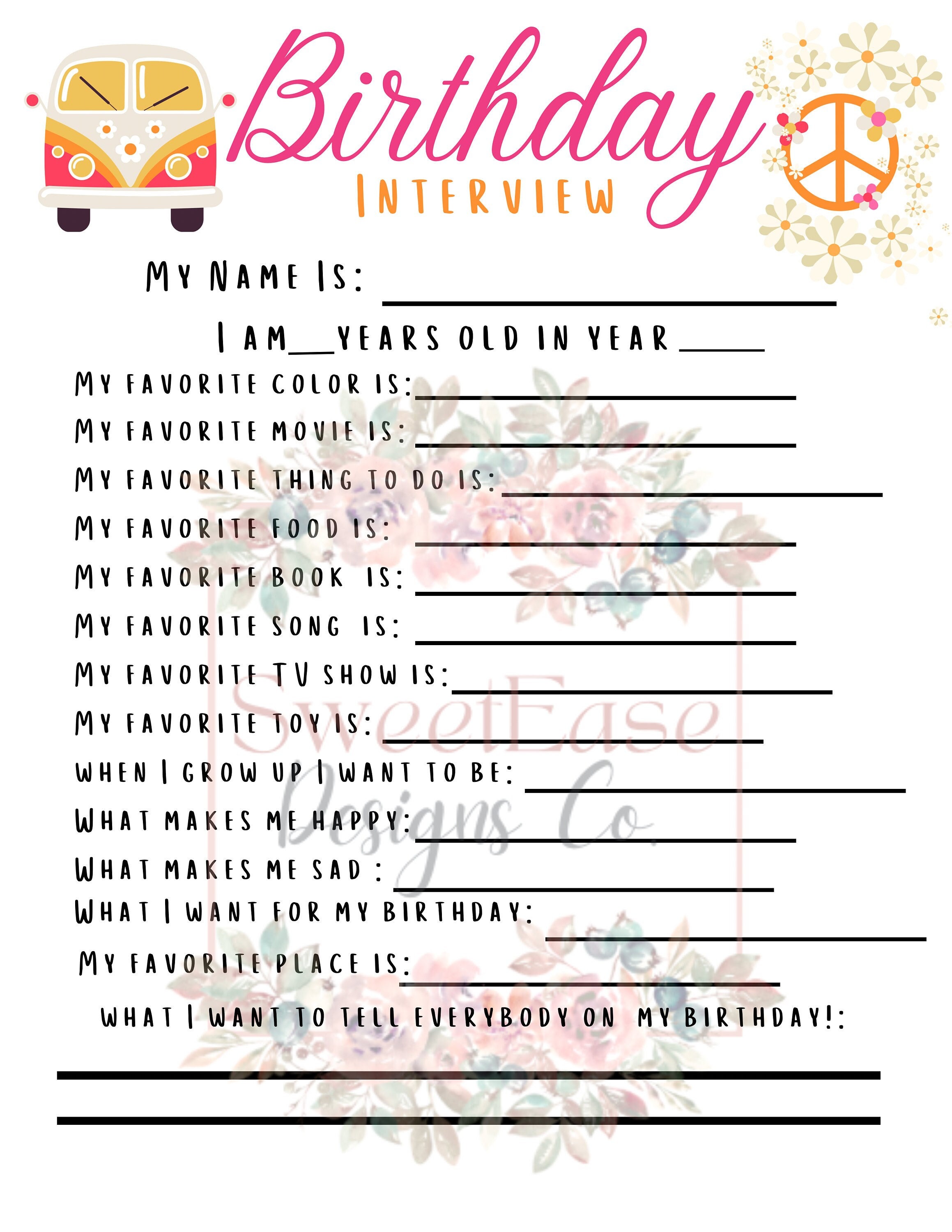 Printable Birthday Interview Worksheet - Etsy