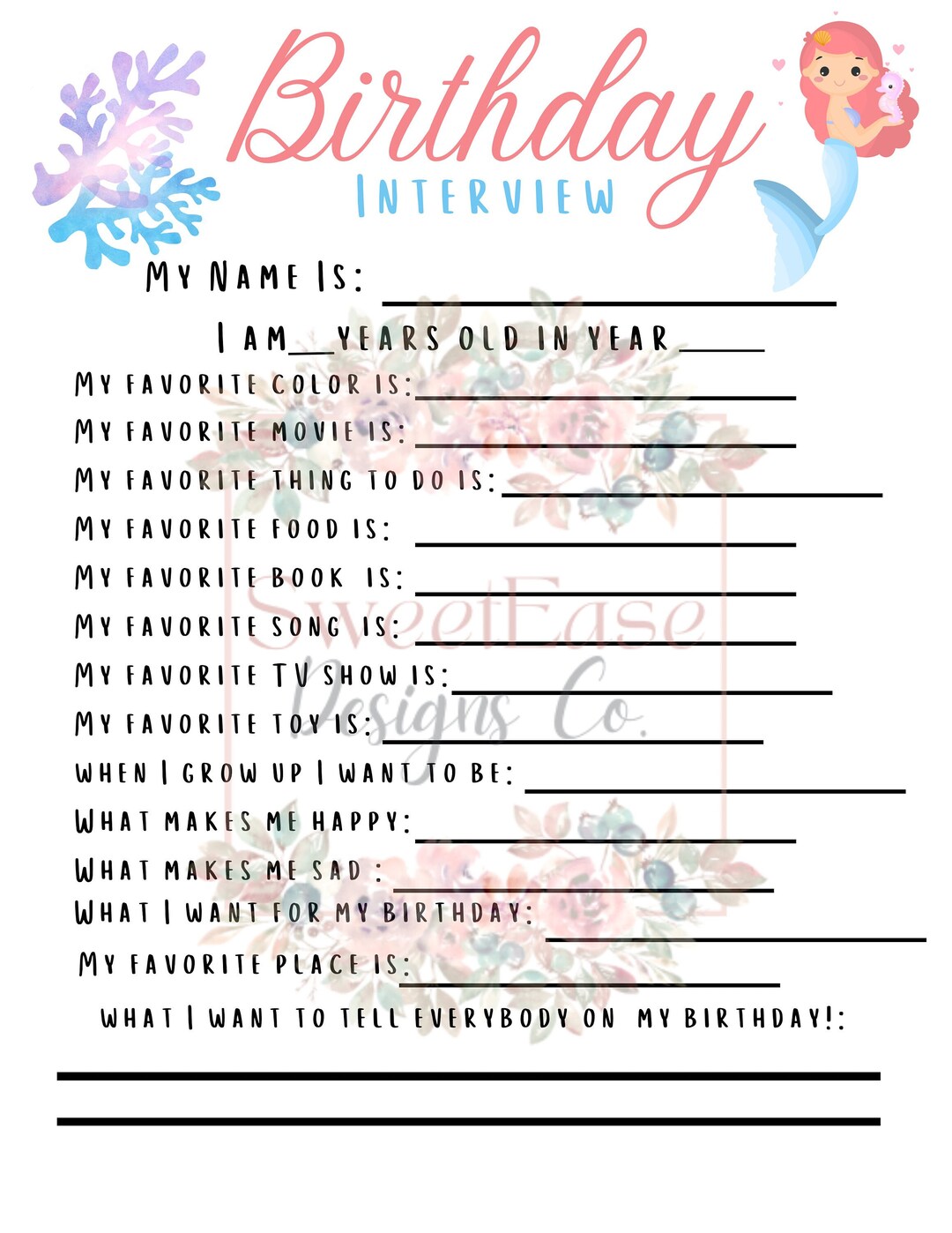 Printable Birthday Interview Worksheet - Etsy