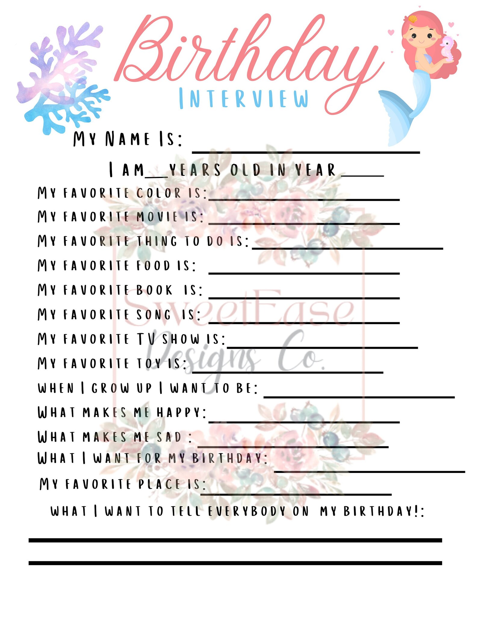 Printable Birthday Interview Worksheet - Etsy
