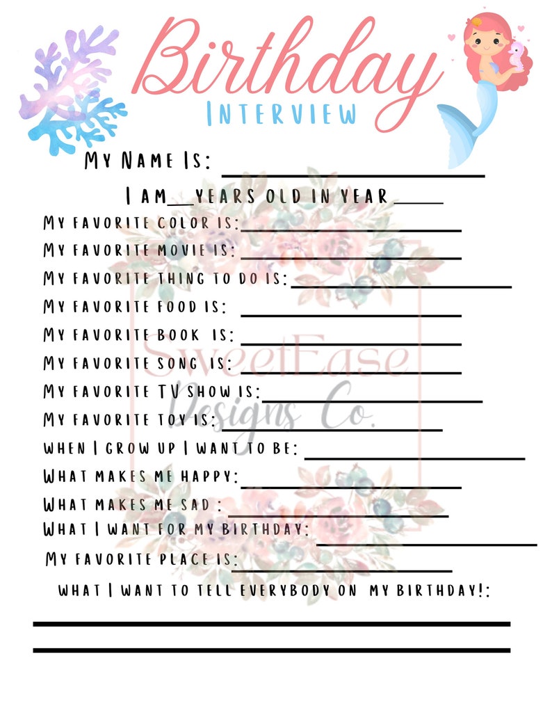 Printable Birthday Interview Worksheet - Etsy