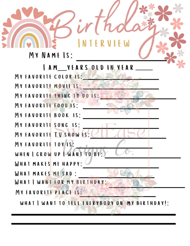 Printable Birthday Interview Worksheet - Etsy