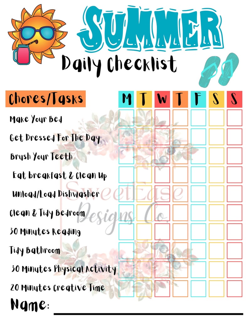 Summer Daily Checklist Printable - Etsy