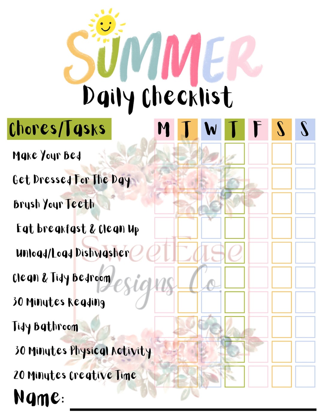 Summer Daily Checklist Printable - Etsy
