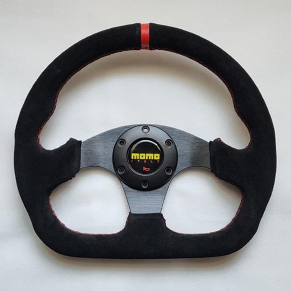 MOMO Black Suede Leather D Shape Street Sport Steering Wheel 320mm 12 ...