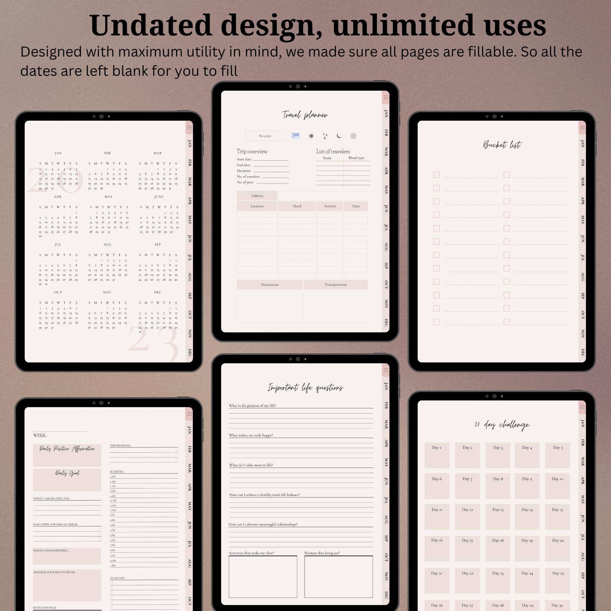 2023 2024 Lucky Girl Planner | Beige Boho Digital Planner | Undated Monthly Goodnote Planner ...