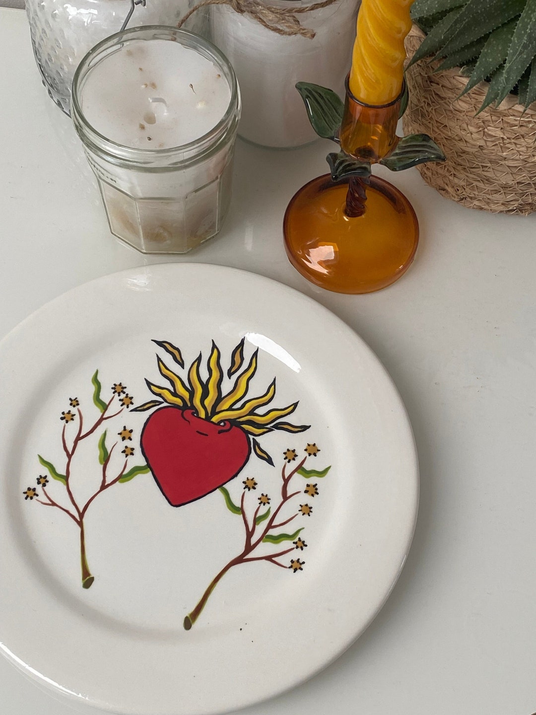 Sacred Heart Rimmed Plate - Etsy
