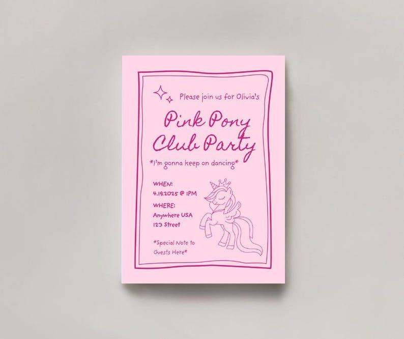 Pink Pony Club Birthday Party Invitation, Chappel Roan Birthday Party ...