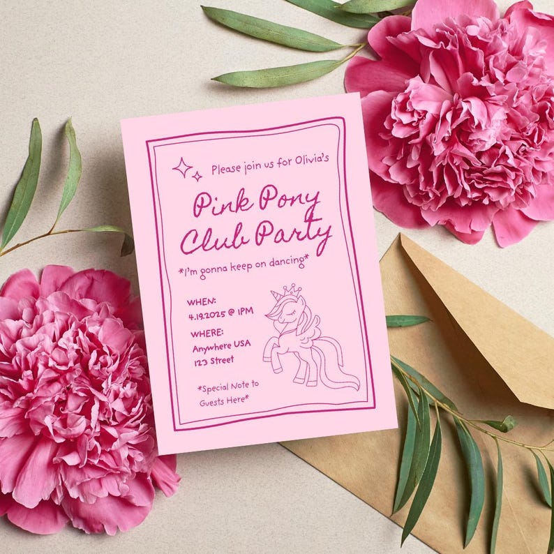 Pink Pony Club Birthday Party Invitation, Chappel Roan Birthday Party ...
