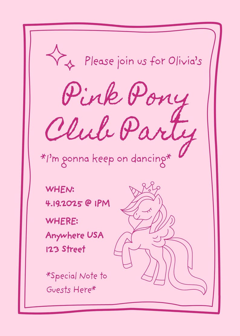 Pink Pony Club Birthday Party Invitation, Chappel Roan Birthday Party ...