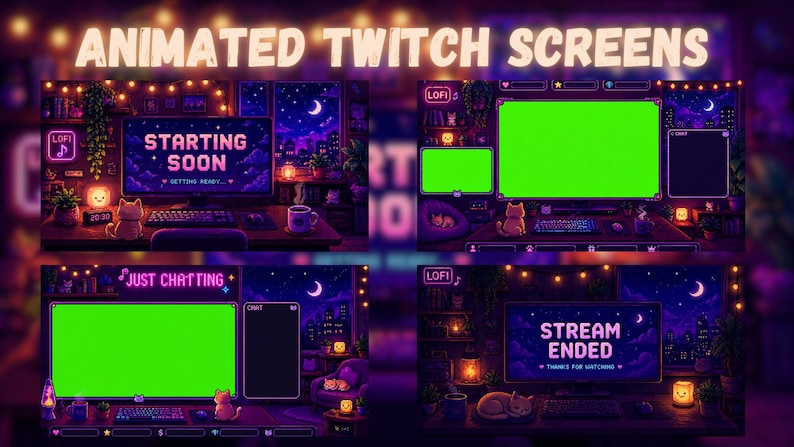 Animated Lofi Pixel Twitch Overlay Pack – Cozy Gaming Stream Screens ...