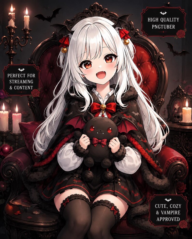 Cute Vampire Girl Pngtuber Pack | 4 Expressive Emotions | Transparent ...