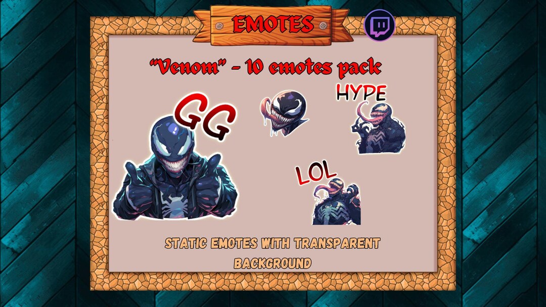 Venom Twitch Emotes: 10 Static Emotes Pack - Etsy