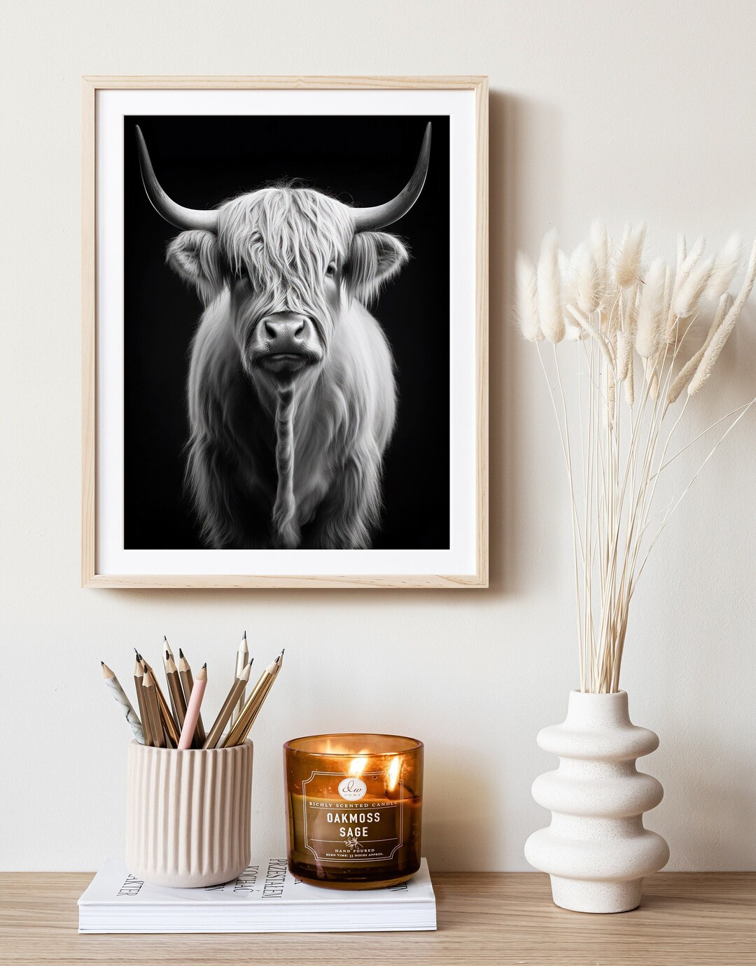 4K Highland Cow Digital Portrait, Ultra-realistic Black and White ...