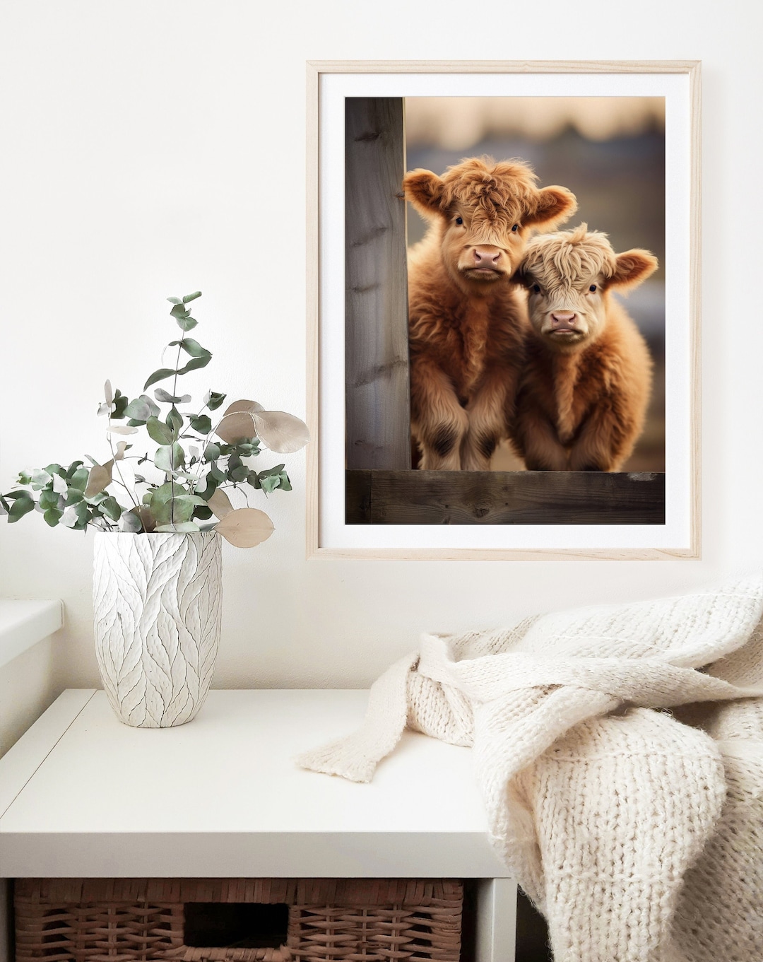 Highland Cows Wall Decor Baby Calves Canvas Art Print for Rustic Home ...