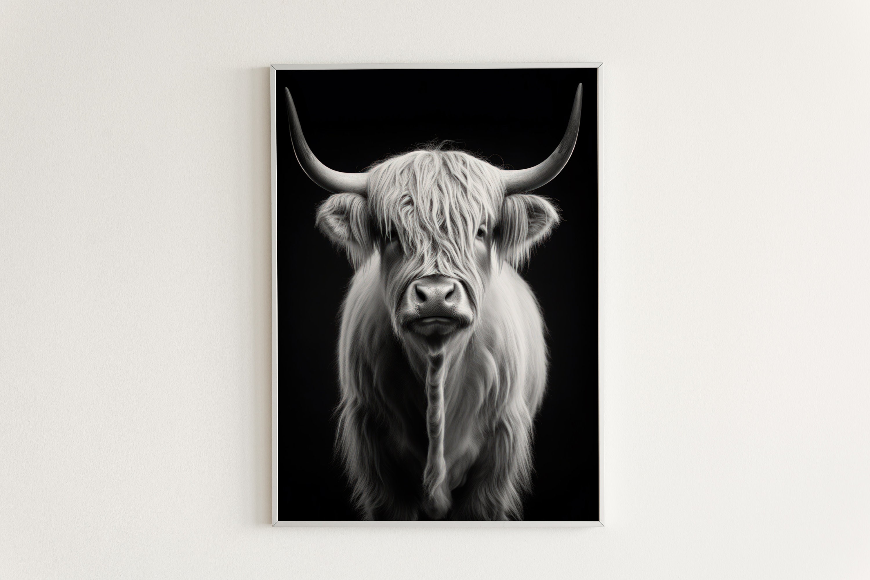 4K Highland Cow Digital Portrait Ultra-realistic Black and - Etsy