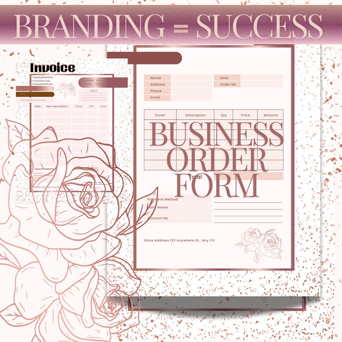 Rose Gold Order Form Template - Modern Printable Order Form - Rose Gold ...