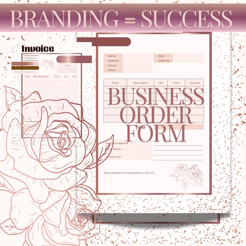 Rose Gold Order Form Template - Modern Printable Order Form - Rose Gold ...