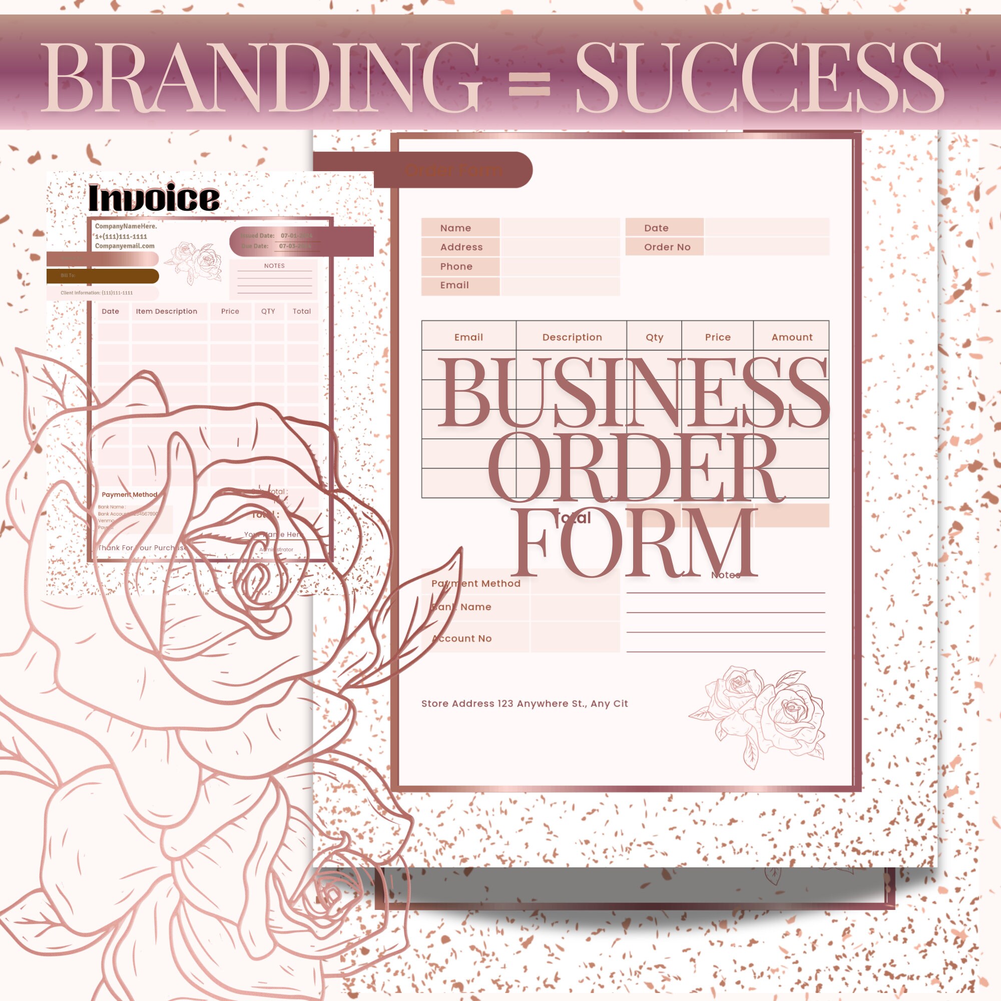 Rose Gold Order Form Template - Modern Printable Order Form - Rose Gold ...