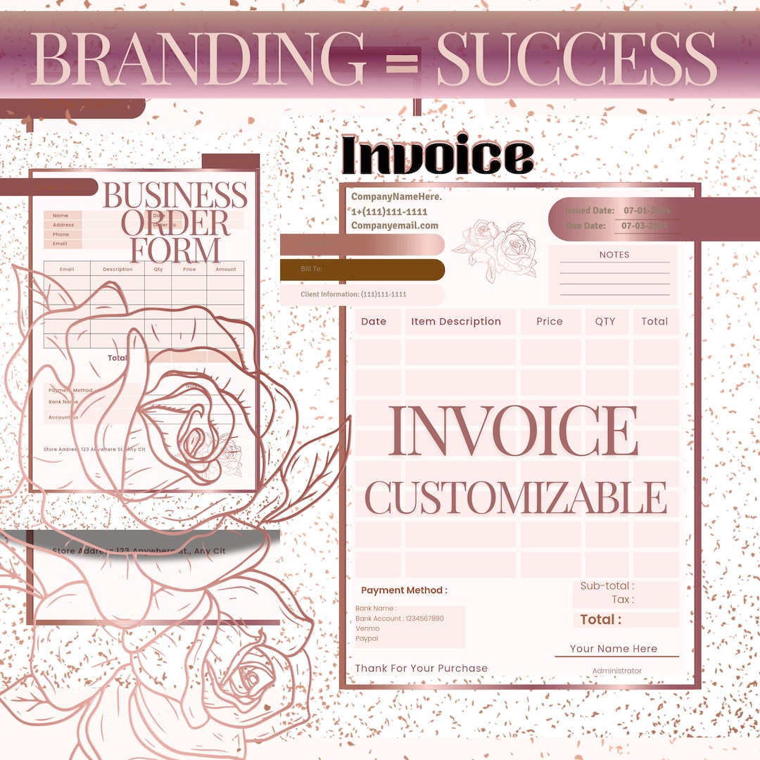 Rose Gold Order Form Template - Modern Printable Order Form - Rose Gold ...