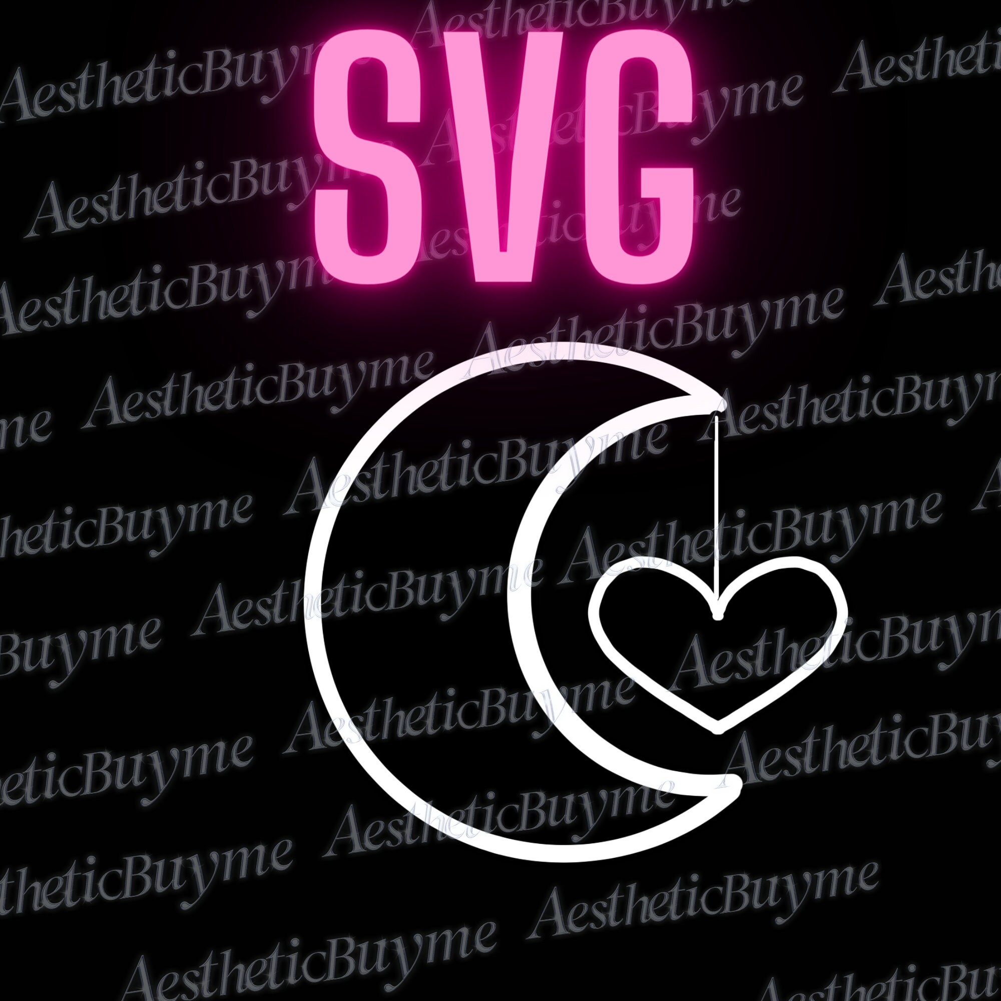 Crescent Moon & Heart SVG/PNG TRANSPARENT Background • Easy Digital ...