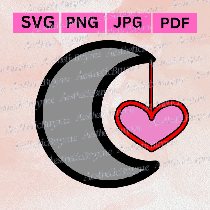 Crescent Moon & Heart SVG/PNG TRANSPARENT Background • Easy Digital ...