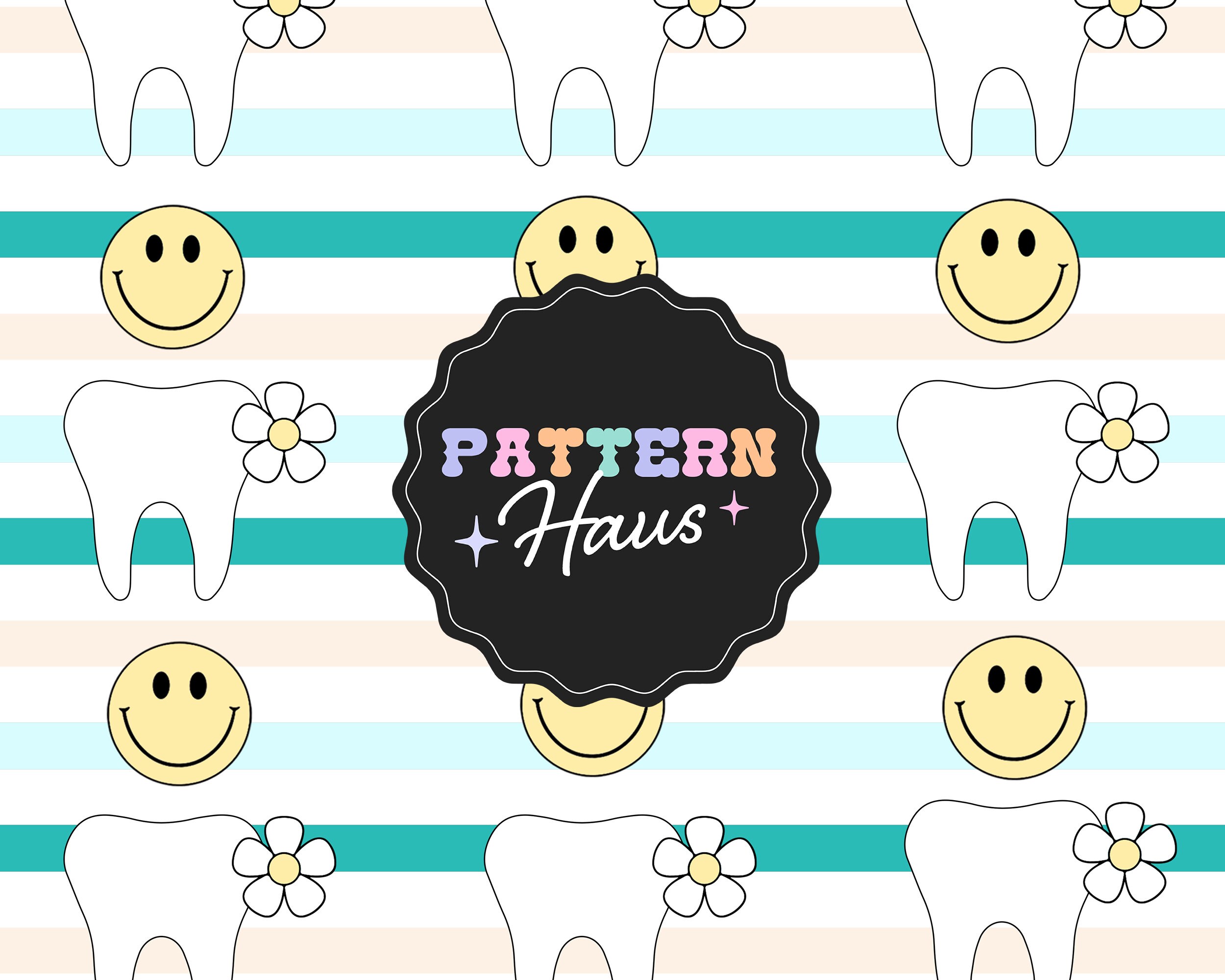 Retro Dental Seamless Repeating Pattern, Tooth Pattern, Digital Jpg ...