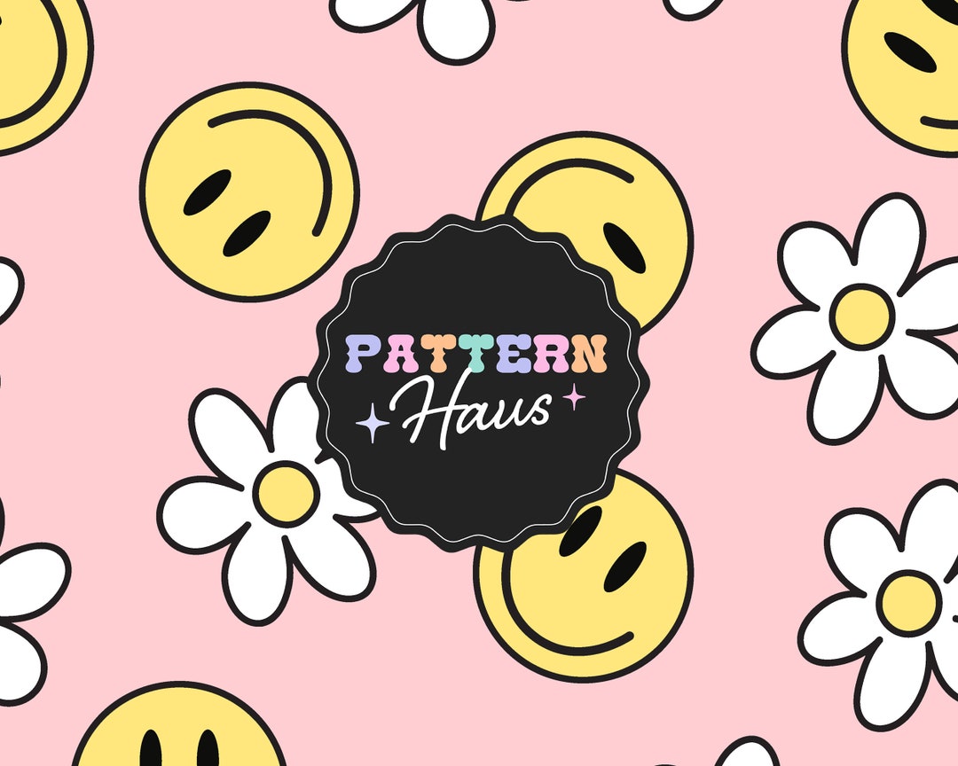 Retro Smiley Face Seamless Pattern: Groovy Emoji Design (digital ...