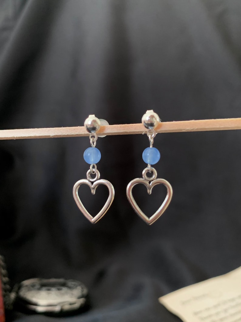 Handmade Beaded Heart Silver Plated Blue Pink Earrings, Angelcore ...
