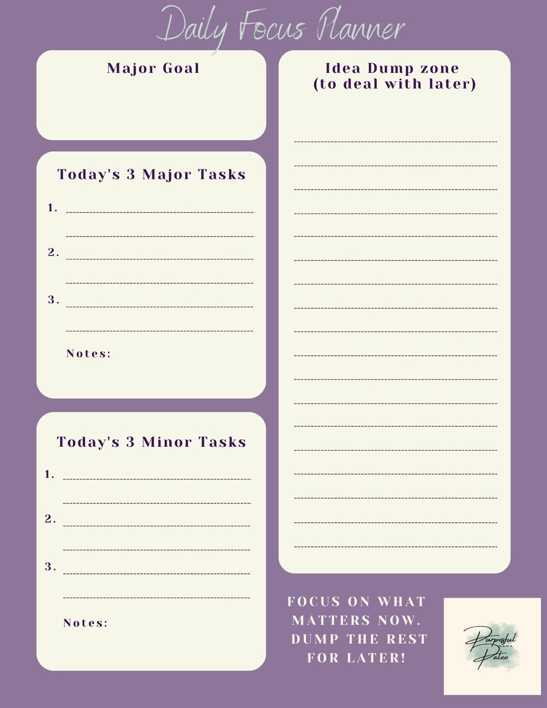 Daily Focus Planner and Brain Dump - Etsy