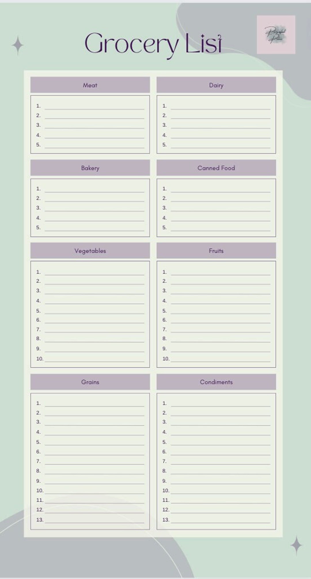 Grocery List & Meal Plan Template - Etsy