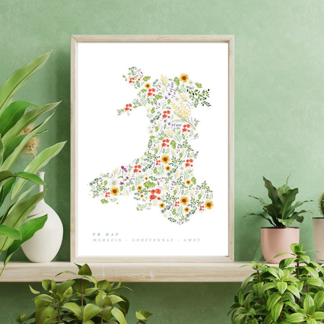 Map of Wales Print | Summer Print | Welsh Poster | Floral Welsh Print ...