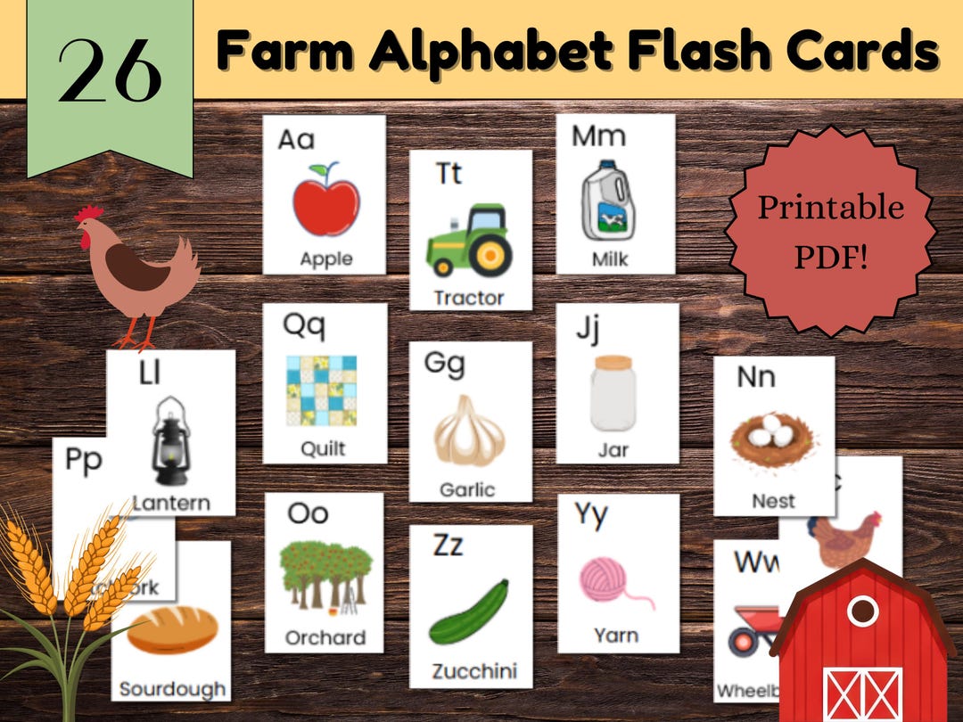Farm Alphabet Flash Cards Printable Alphabet Cards Homeschool Learning ...