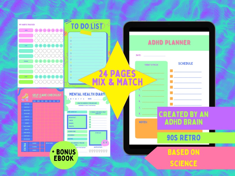 90s Retro ADHD Planner Digital Printable Organizer Daily - Etsy