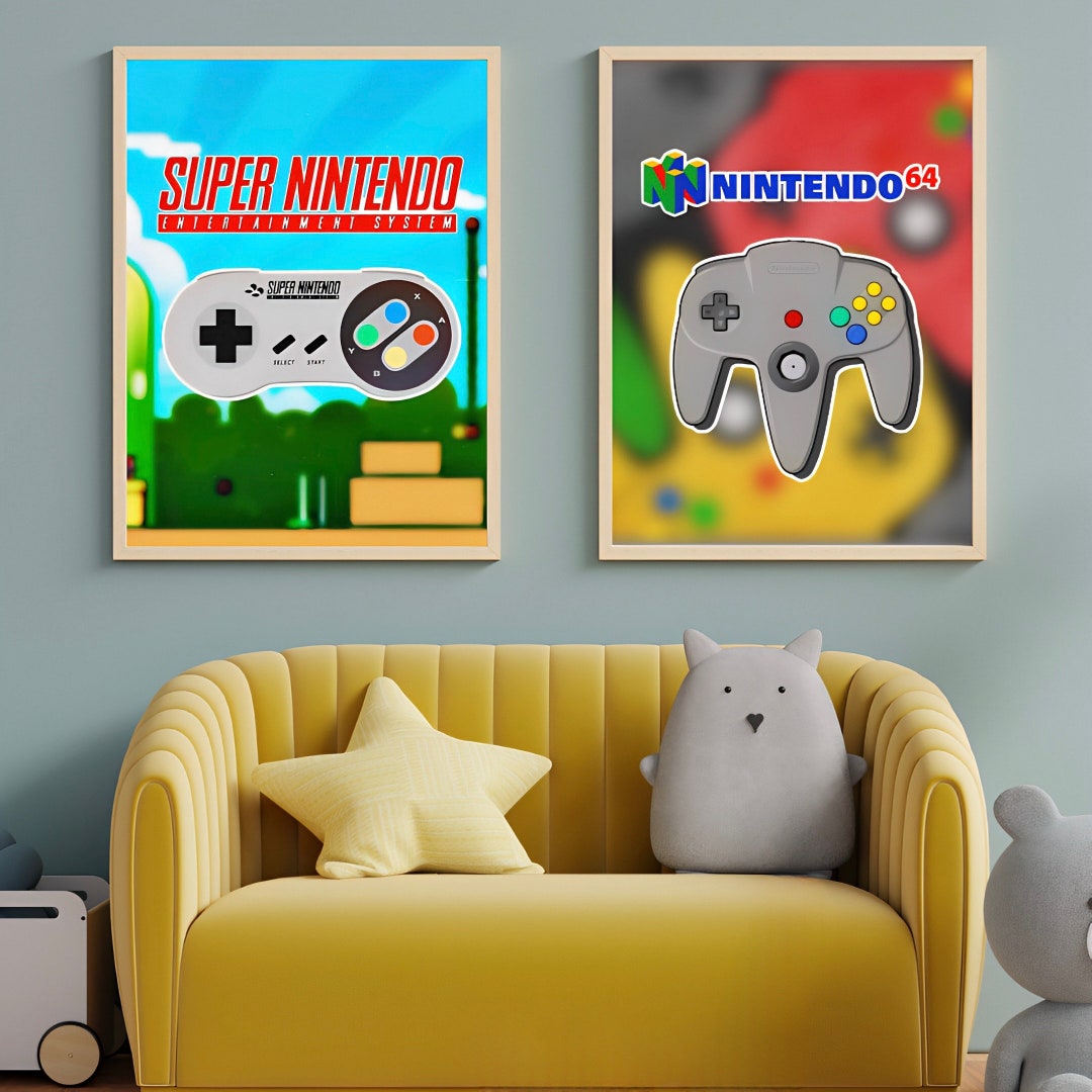 SNES & N64 Controllers Art Bundle Home Decor, Retro Gaming, Watercolors ...