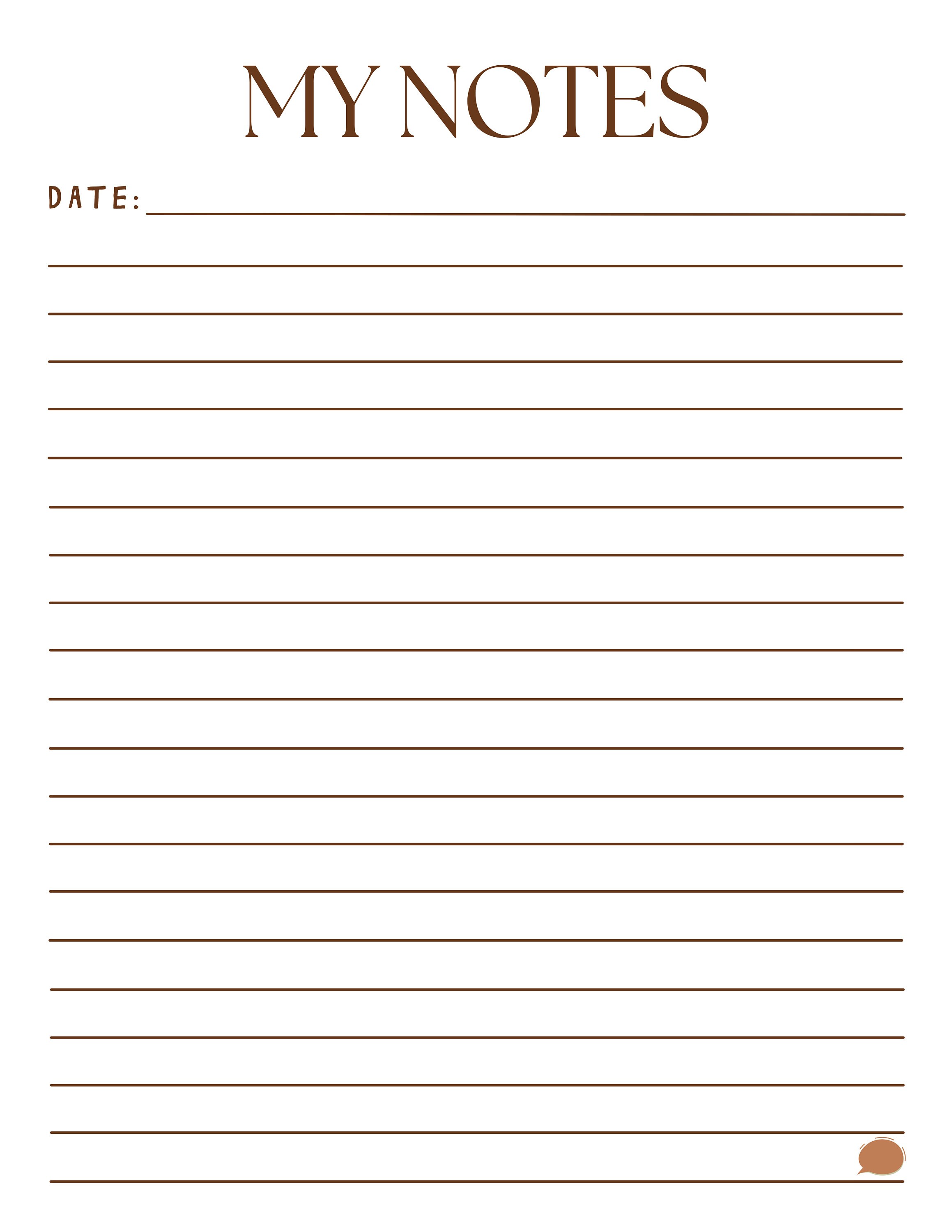 Notes Page Printable Lined Notes Template Note Taking Writing Paper ...