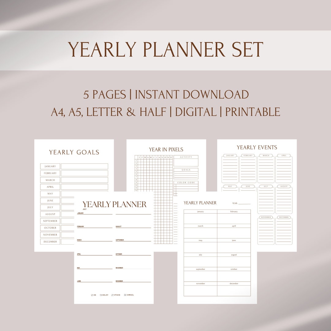 Digital Yearly Planner Set Year at A Glance Year on One - Etsy