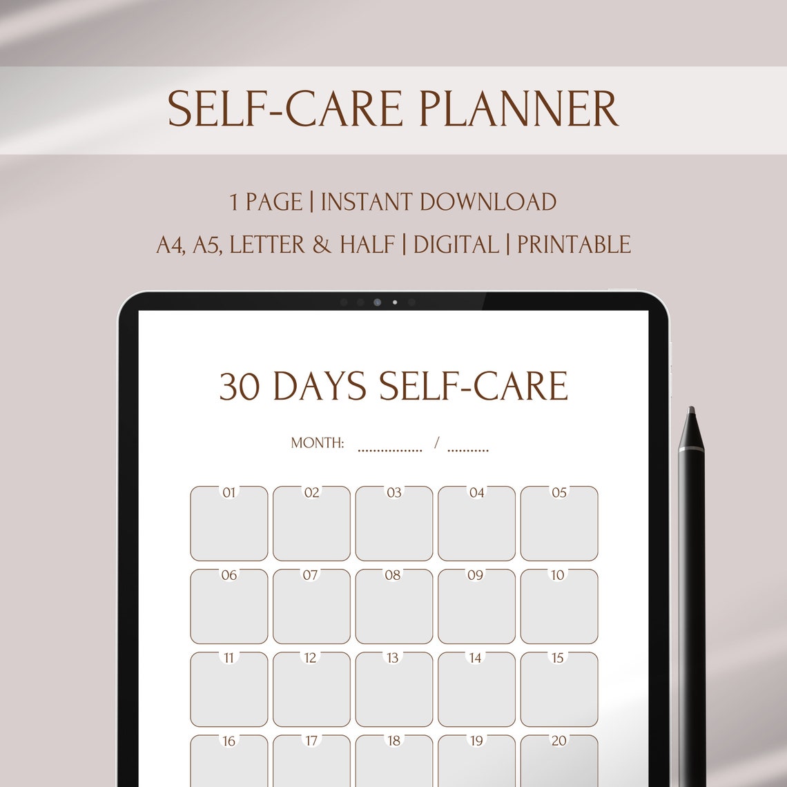 Printable Self Care Challenge, 30 Day Selfcare Planner, Digital Self ...