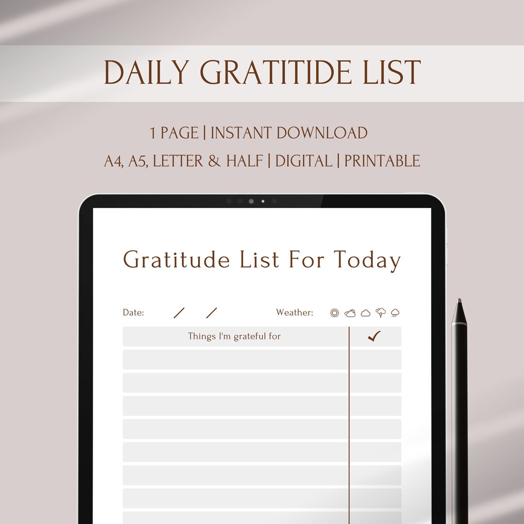 Gratitude Journal Digital, Daily Gratitude List, Gratitude Tracker ...