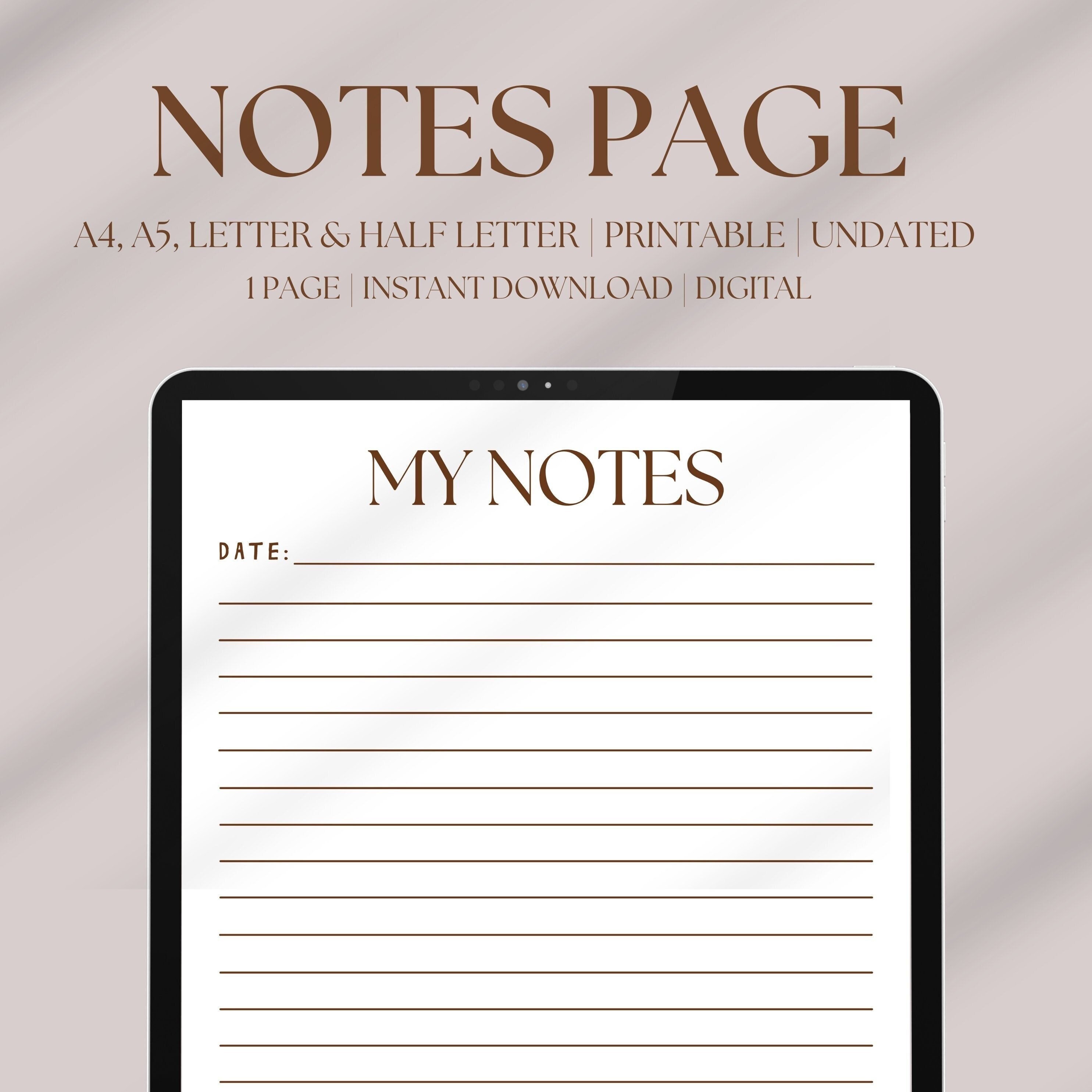 Notes Page Printable Lined Notes Template Note Taking Writing Paper ...