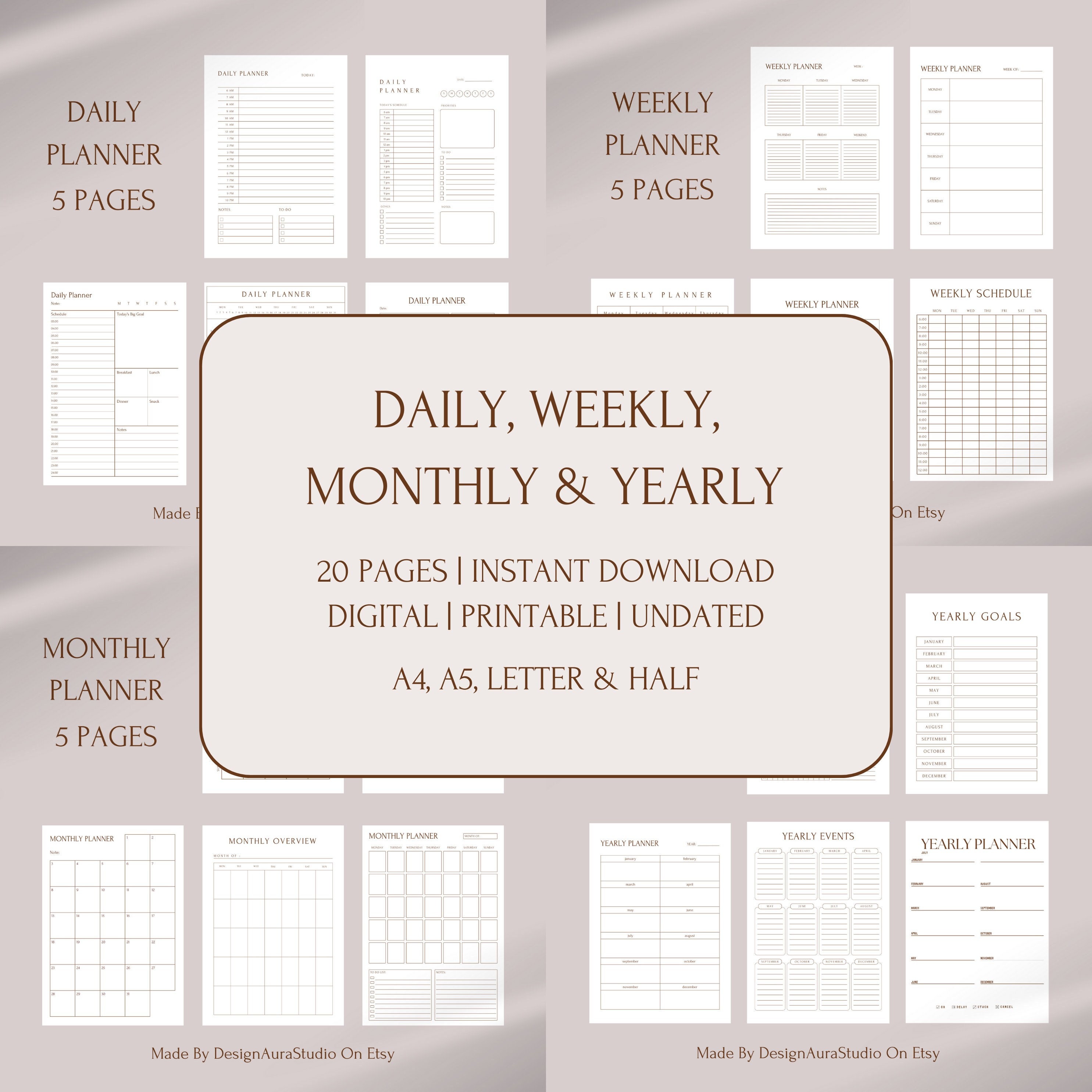 Daily, Weekly, Monthly & Yearly Planner Digital | Planner Set Printable ...