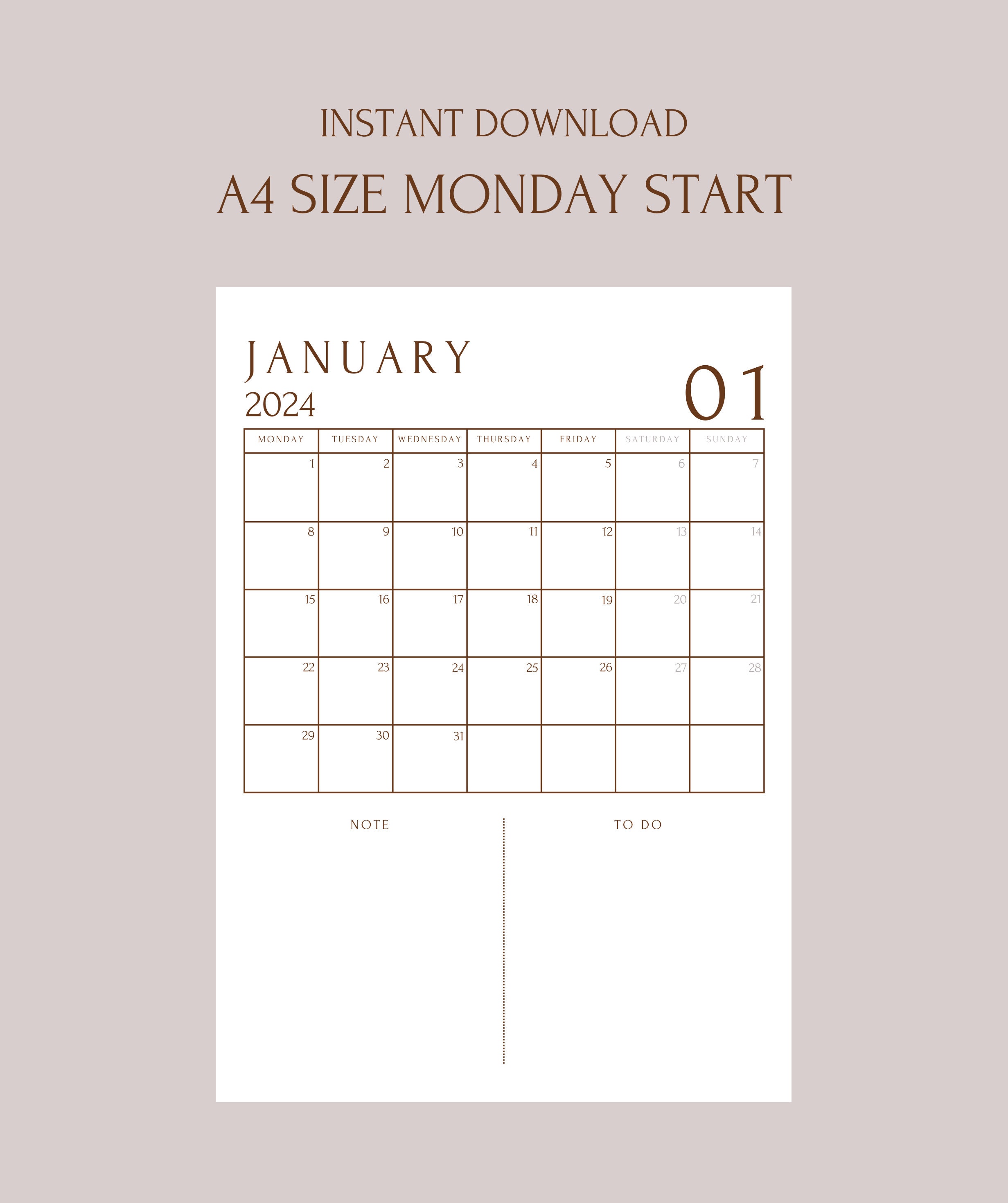 January 2024 Calendar Printable Digital January Planner Monthly ...