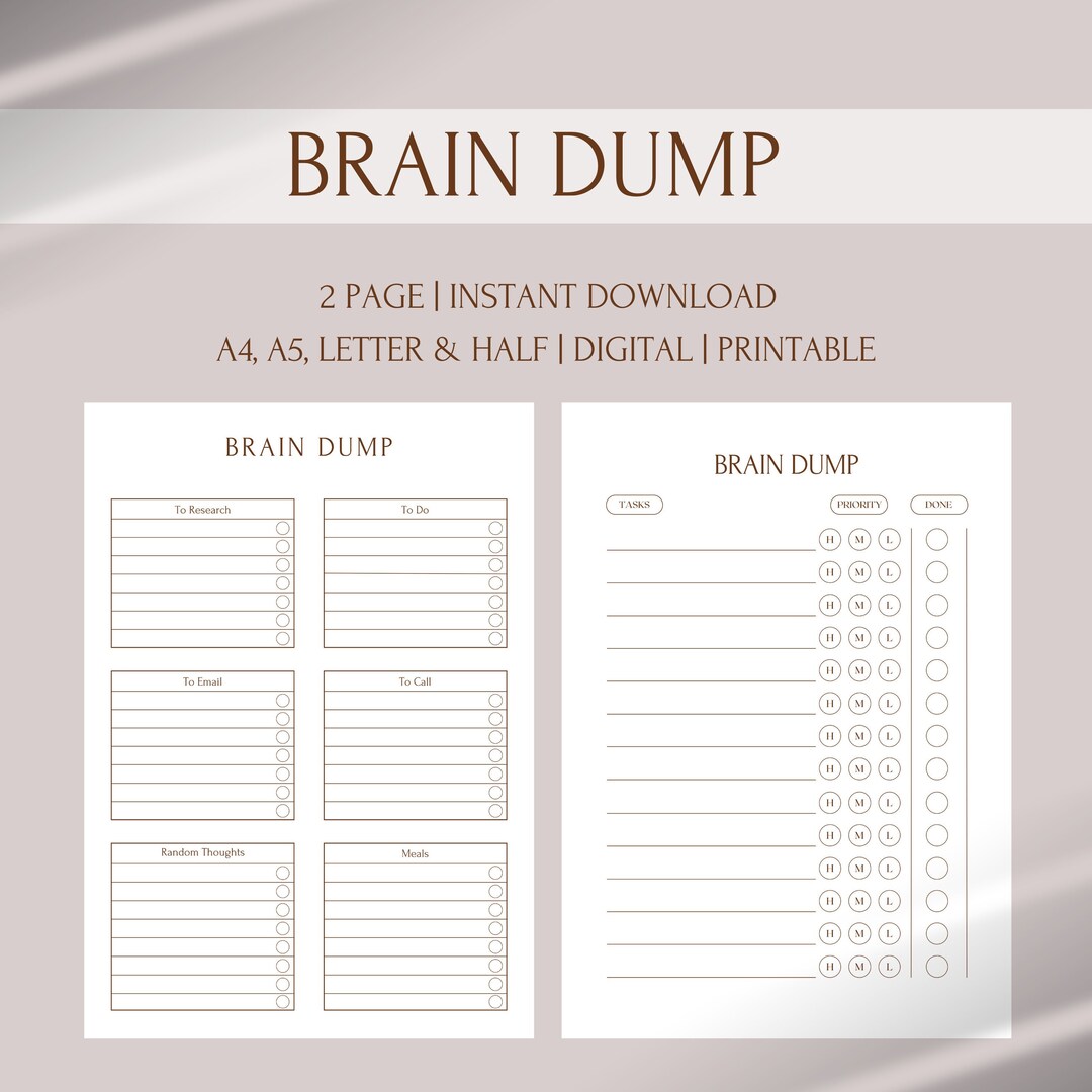 Brain Dump Printable Get It Done Plan ADHD Planner Sheet Priorities Organizer Digital Instant ...